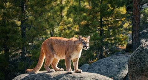 Majestic Cougar In Forest Habitat Wildlife Conservation In North