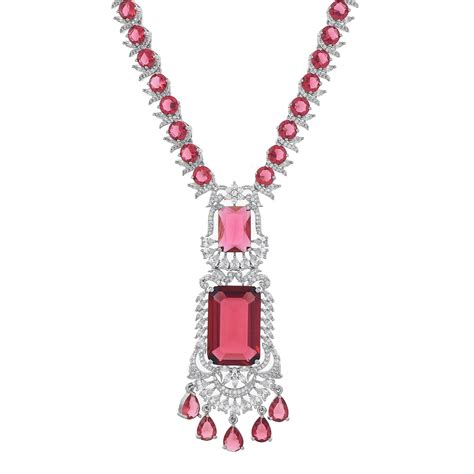 Sparkling Essentials Scarlet Bliss American Diamond Necklace Set Voylla