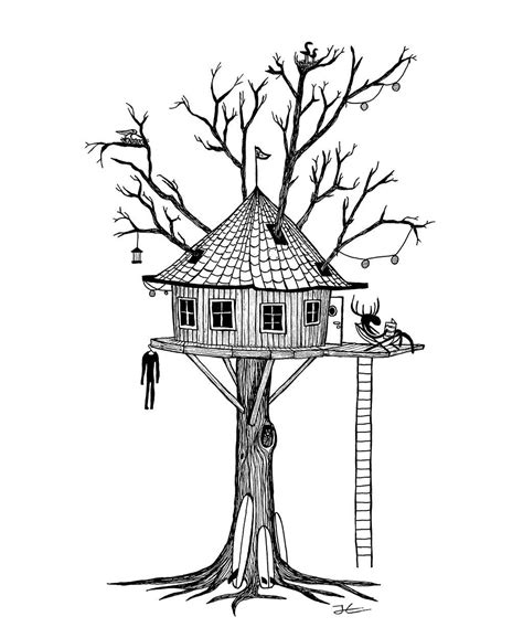 Treehouse Living Print Framed Print Tree House Drawing House Drawing Tree House