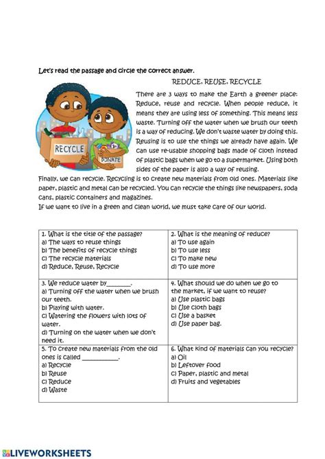 Reduce Reuse Recycle Worksheet Reduce Reuse Recycle Prehension Interac… Reading Comprehension