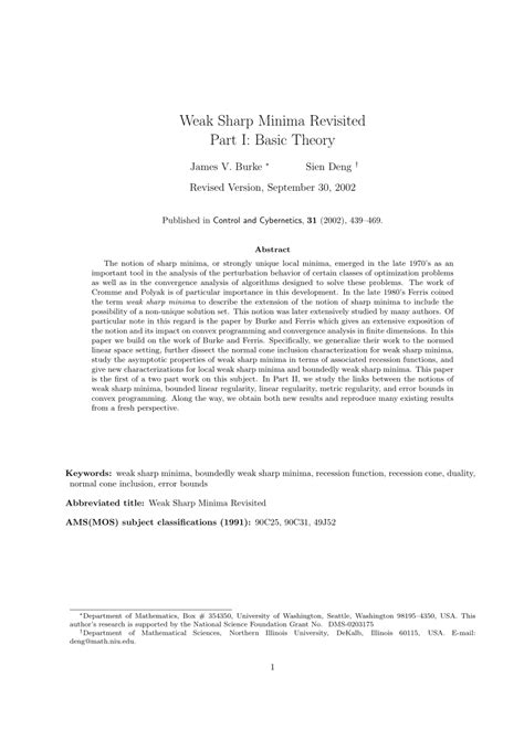 Pdf Weak Sharp Minima Revisited Part I Basic Theory