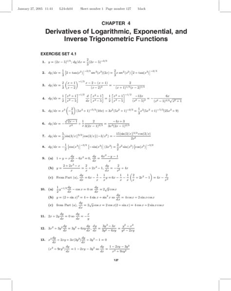 Pdf Derivatives Of Logarithmic Exponential And Inverse Trigonometric Functions Exercise Set