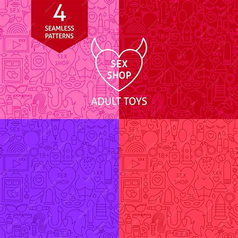 Выкройки Line Sex Shop Четыре фона дизайн веб сайта вектор Премиум
