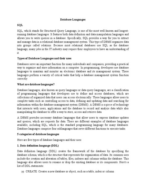 Database Languages Pdf Databases Relational Database