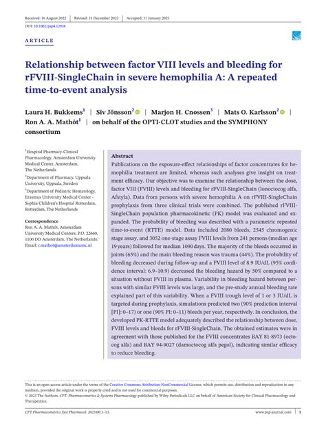 Pdf Relationship Between Factor Viii Levels And Bleeding For Rfviii