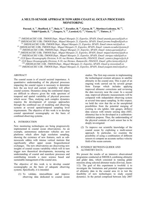 Pdf A Multi Sensor Approach Towards Coastal Ocean Processes Monitoring