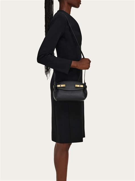 Ferragamo Small Hug Leather Crossbody Bag In Black Modesens