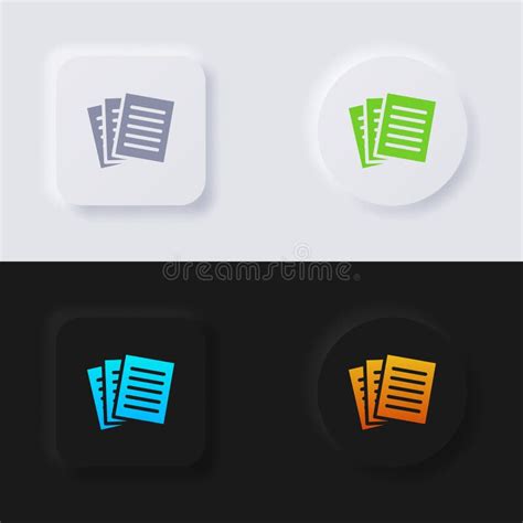 Paper Icon Set Multicolor Neumorphism Button Soft Ui Design Stock