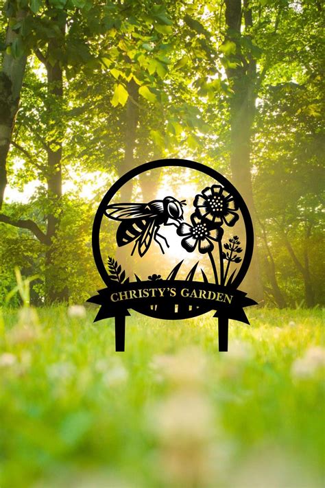 Custom Bee Garden Sign Stake Custom Honey Bee Sign Metal Bee Flowers