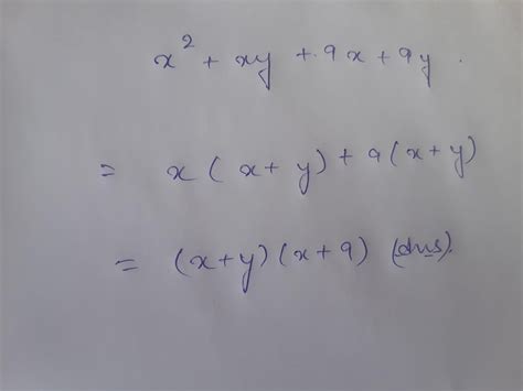 X² Xy 9x 9y Factories Algebraic Expressions