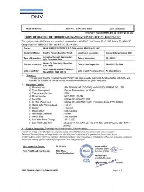 Bi Annual Electric Powered Anchor Winch By Dnv 241023 Pdf