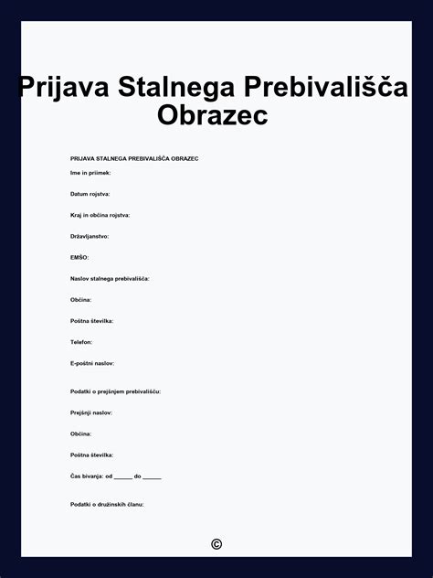 Prijava Stalnega Prebivališča Obrazec