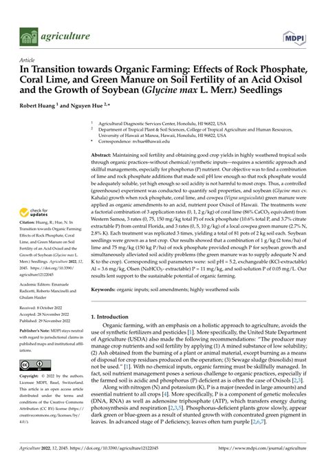 Pdf In Transition Towards Organic Farming Effects Of Rock Phosphate Coral Lime And Green