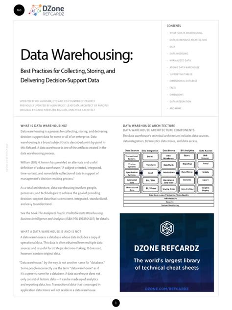 dzone refcard160 datawarehousing updated pdf data warehouse databases