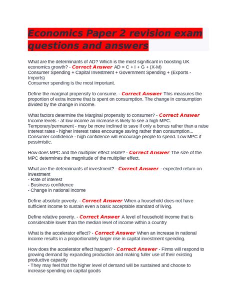 Economics Paper 2 Revision Exam Questions And Answers Exams Economics