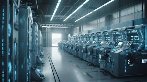 Premium Photo Factory With Rows Of Machines All Operated By