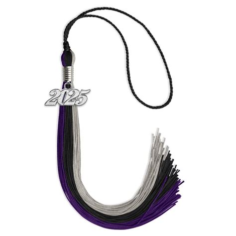 Blackpurplegrey Graduation Tassel With Silver Date Drop