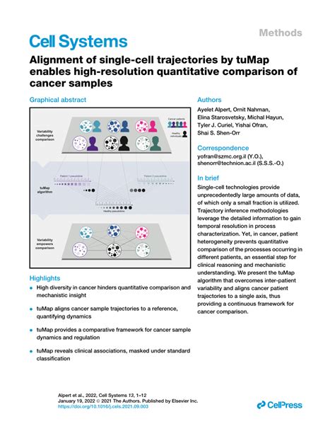 PDF Alignment Of Single Cell Trajectories By TuMap Enables High Resolution Quantitative