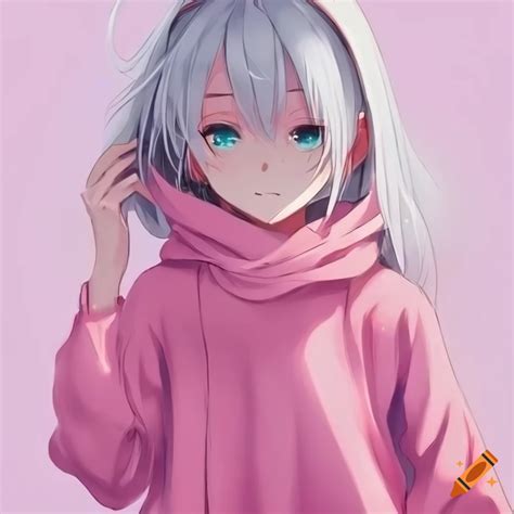 Stylish Anime Girl In Pink Oversized Hoodie Dress On Craiyon