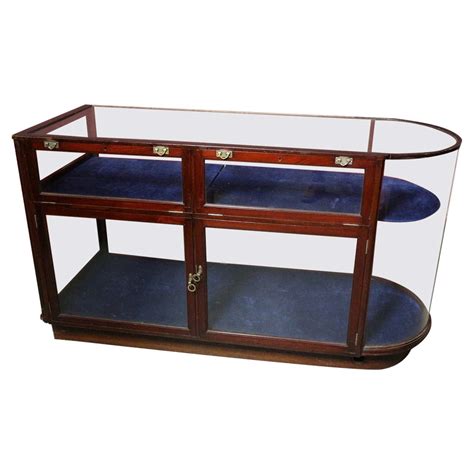 Antique Mahogany Counter Display Case With Curved Glass For Sale At