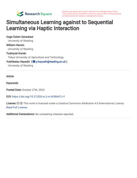 Pdf Simultaneous Learning Against To Sequential Learning Via Haptic