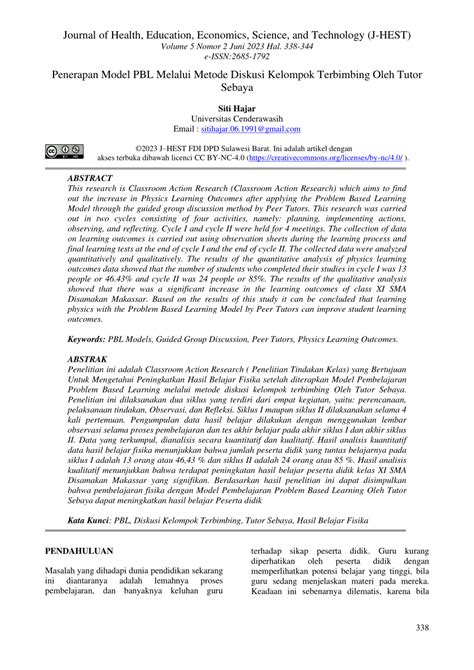 Pdf Penerapan Model Pbl Melalui Metode Diskusi Kelompok Terbimbing Oleh Tutor Sebaya