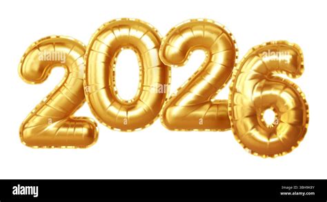 Golden Shiny Balloon Numbers Forming The Year 2026 On A White