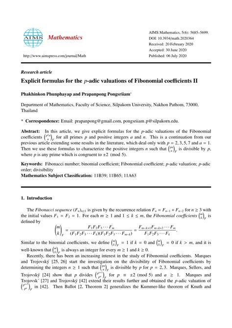 pdf explicit formulas for the p adic valuations of fibonomial