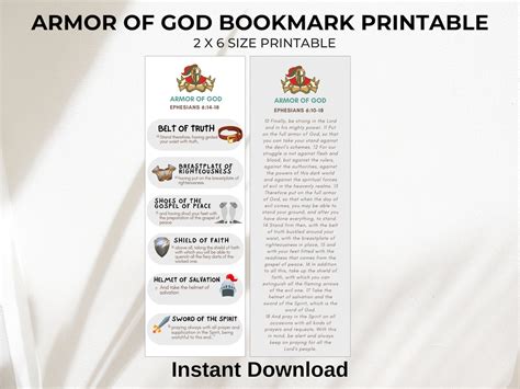Armor Of God Bookmark Printable Pdf Double Sided Christian Bible