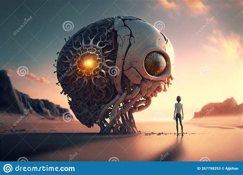 A Giant Robotic Brain And A Human Generative Ai Stock Illustration Illustration Of Giant