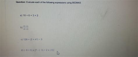 solved question evaluate each of the following expressions