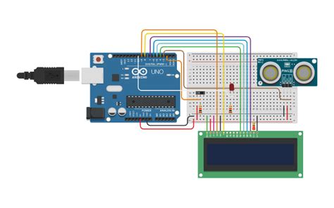 circuit design sensor ultrassônico e lcd tinkercad