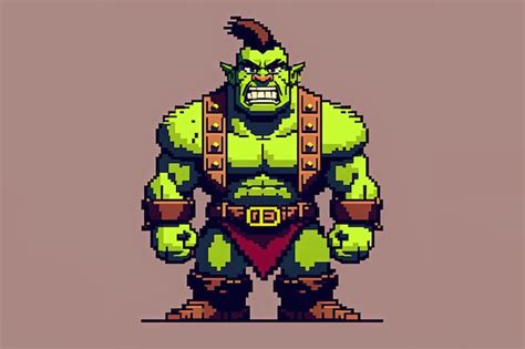 8비트 게임 Ai용 복고풍 스타일의 Rpg 게임 캐릭터용 픽셀 아트 오크 캐릭터 프리미엄 사진