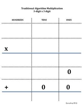 Traditional Algorithm Multiplication 3 Digit By 3 Digit By Kristen Goncalves