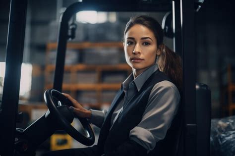 Shot Of An Attractive Young Female Stock Controller Driving A Forklift