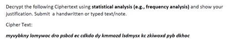 Solved Decrypt The Following Ciphertext Using Statistical
