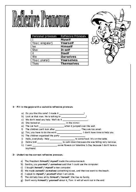 Reflexive And Intensive Pronouns Grammar Practice Printable