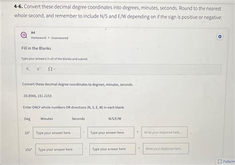 Solved 4 6 Convert These Decimal Degree Coordinates Into