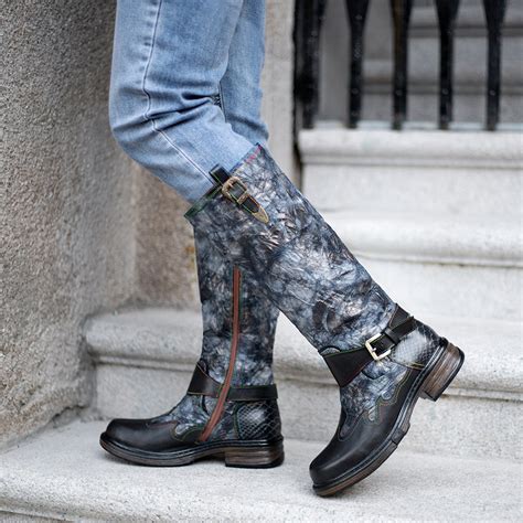 Zalor Bronzed Metal Reflective Color Wrinkle Zipper High Boots