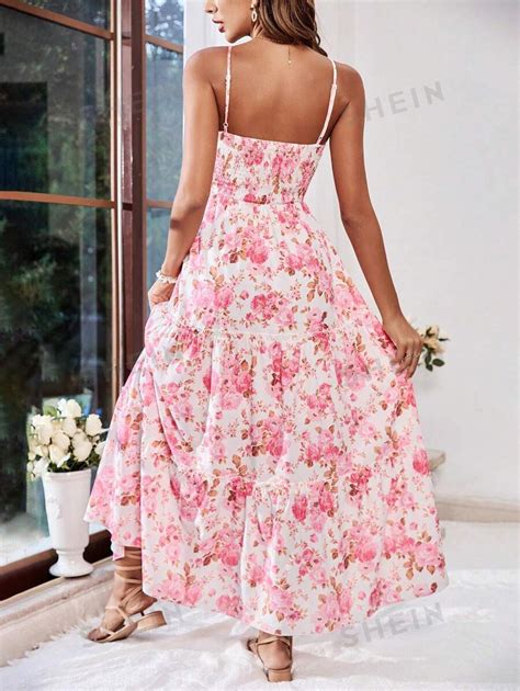 Shein Vcay Ladies Vacation Style Floral Print Sundress With Spaghetti