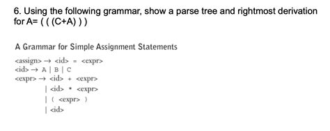 Solved Using The Following Grammar Show A Parse Tree And Chegg