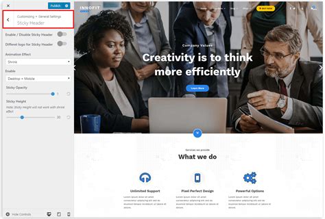 How To Customize The Sticky Header In Innofit Plus Spicethemes Help Center