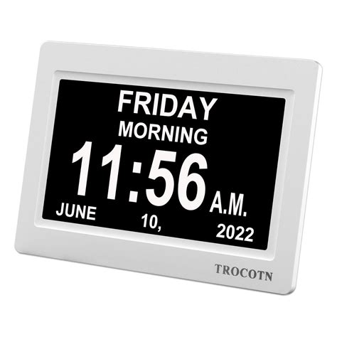 Trocotn 7 Inchs Digital Clock Calendar Clock Large Display Alarm Clock Wall Clock White