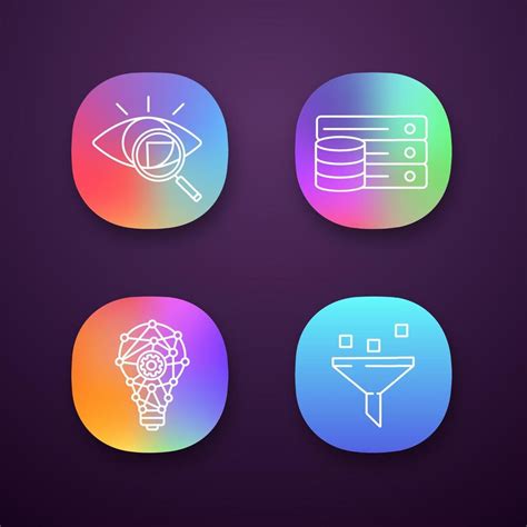 Machine Learning App Icons Set Retina Scan Database Innovation Process Data Filtering Ui Ux
