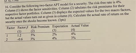 Solved 16 Consider The Following Two Factor Apt Model For A