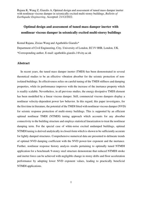 Pdf Optimal Design And Assessment Of Tuned Mass Damper Inerter With