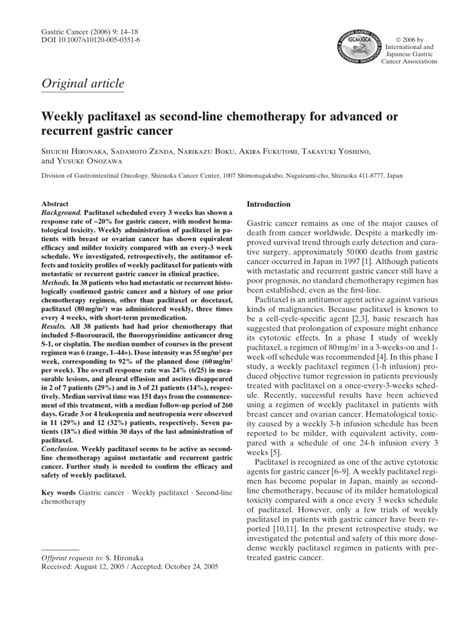 Pdf Weekly Paclitaxel As Second Line Chemotherapy For Advanced Or Recurrent Gastric Cancer