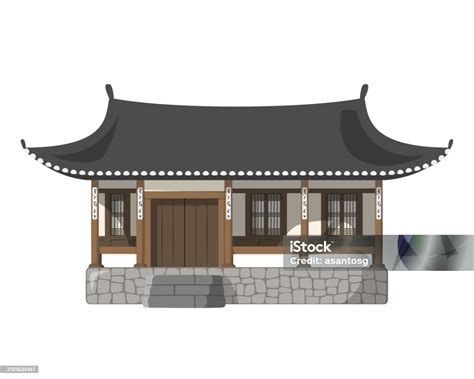 흰색 배경에 고립 된 만화 스타일에 전통적인 한국 Kanok 집의 벡터 그림입니다 월드 시리즈의 전통 가옥 0명에 대한 스톡 벡터 아트 및 기타 이미지 Istock