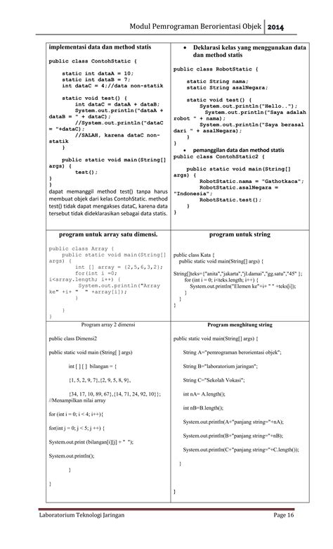 Modul Praktikum Java Pemrograman Berorientasi Objek Pdf