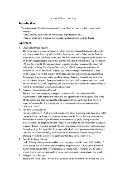 Security Of Cloud Computing Security Of Cloud Computing Introduction The Protection Of